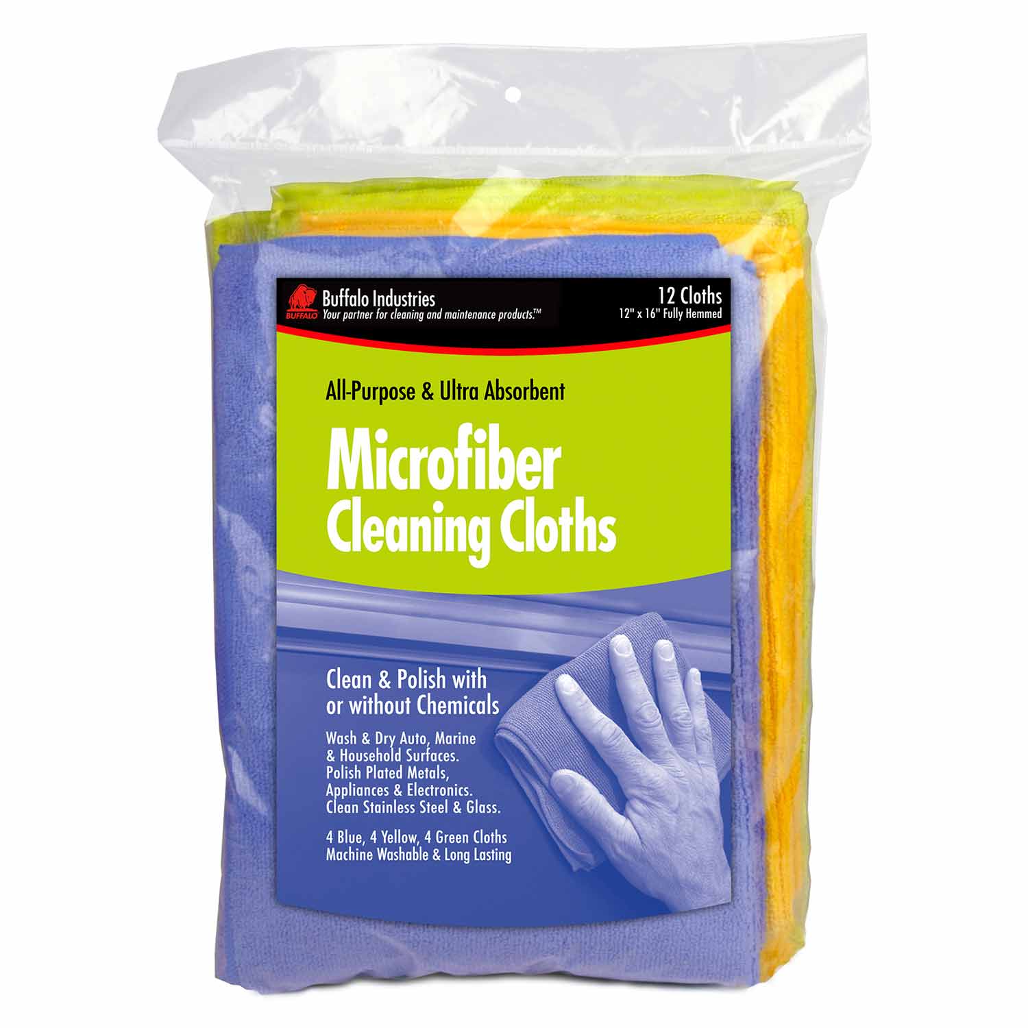 BUFFALO Microfiber Cloths, 12" x 16", 12-Pack