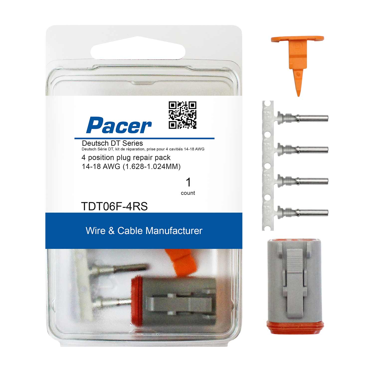 PACER MARINE 14-18 AWG DT Deutsch Plug Repair Kit, 4 Position